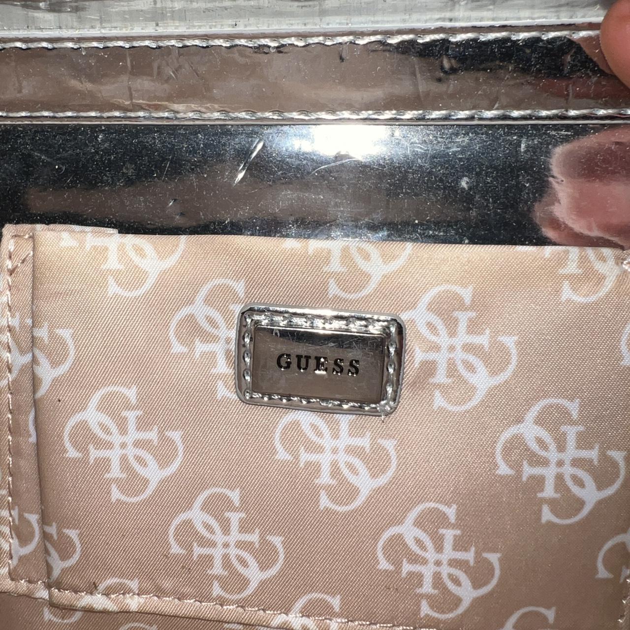 Guess Silver Metallic 2 way cross body chain/ clutch... - Depop