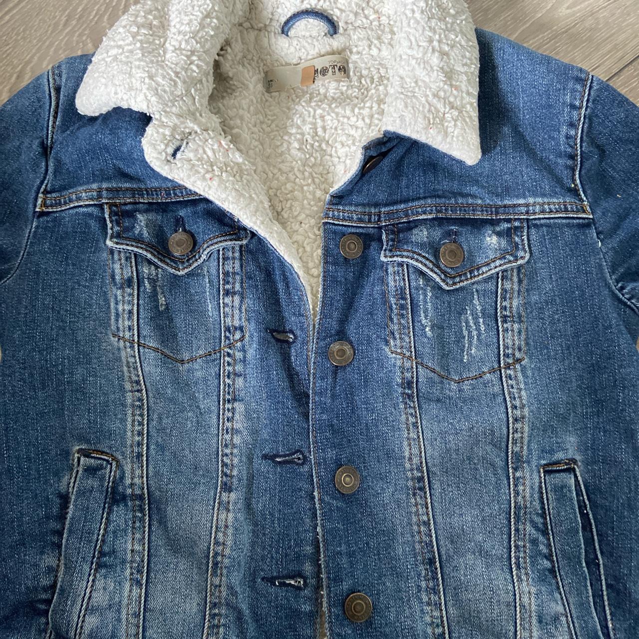 Topshop Jeans jacket fleece inside Size 8 Good... - Depop