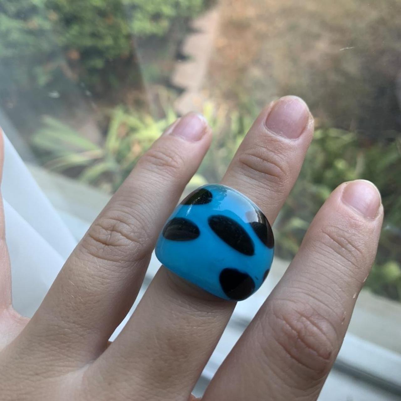 Groovy blown glass ring. Size 6. Gorgeous blue color... | Depop