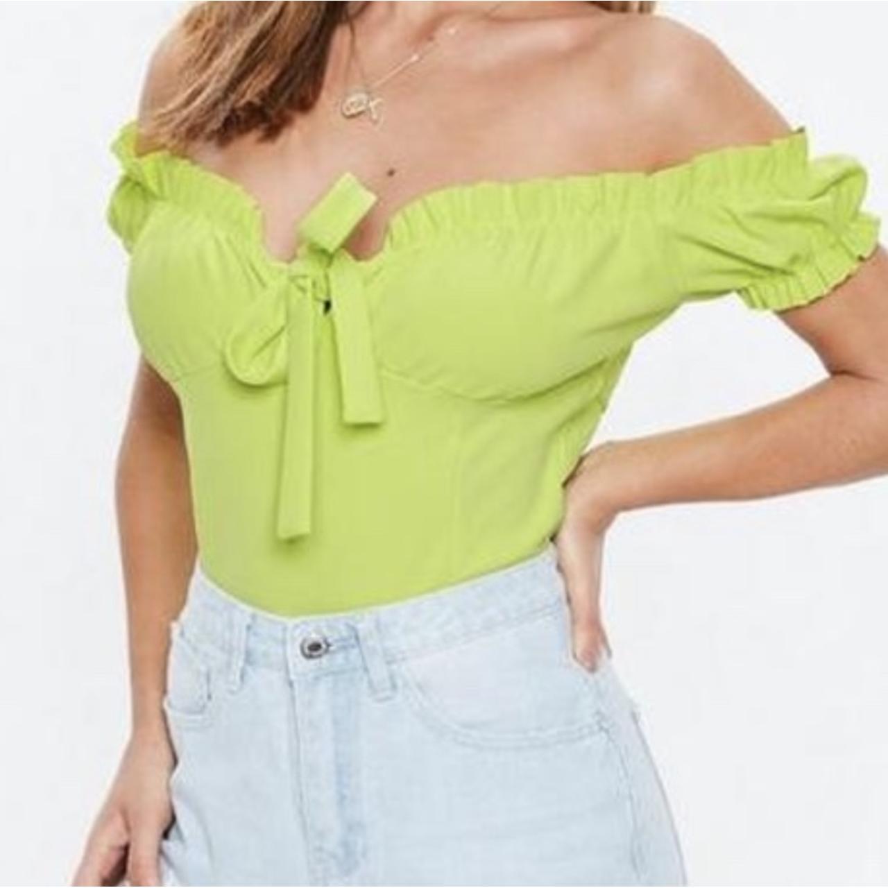 lime green milkmaid top from missguided. size 6 but... - Depop