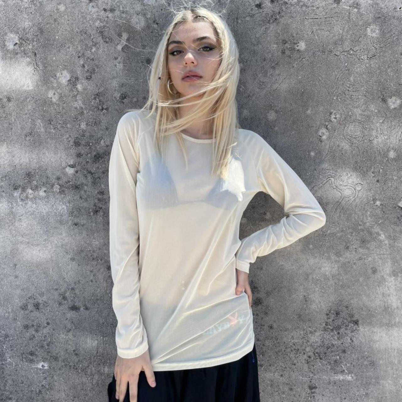 Vintage 90s beige mesh top Size S / M... - Depop