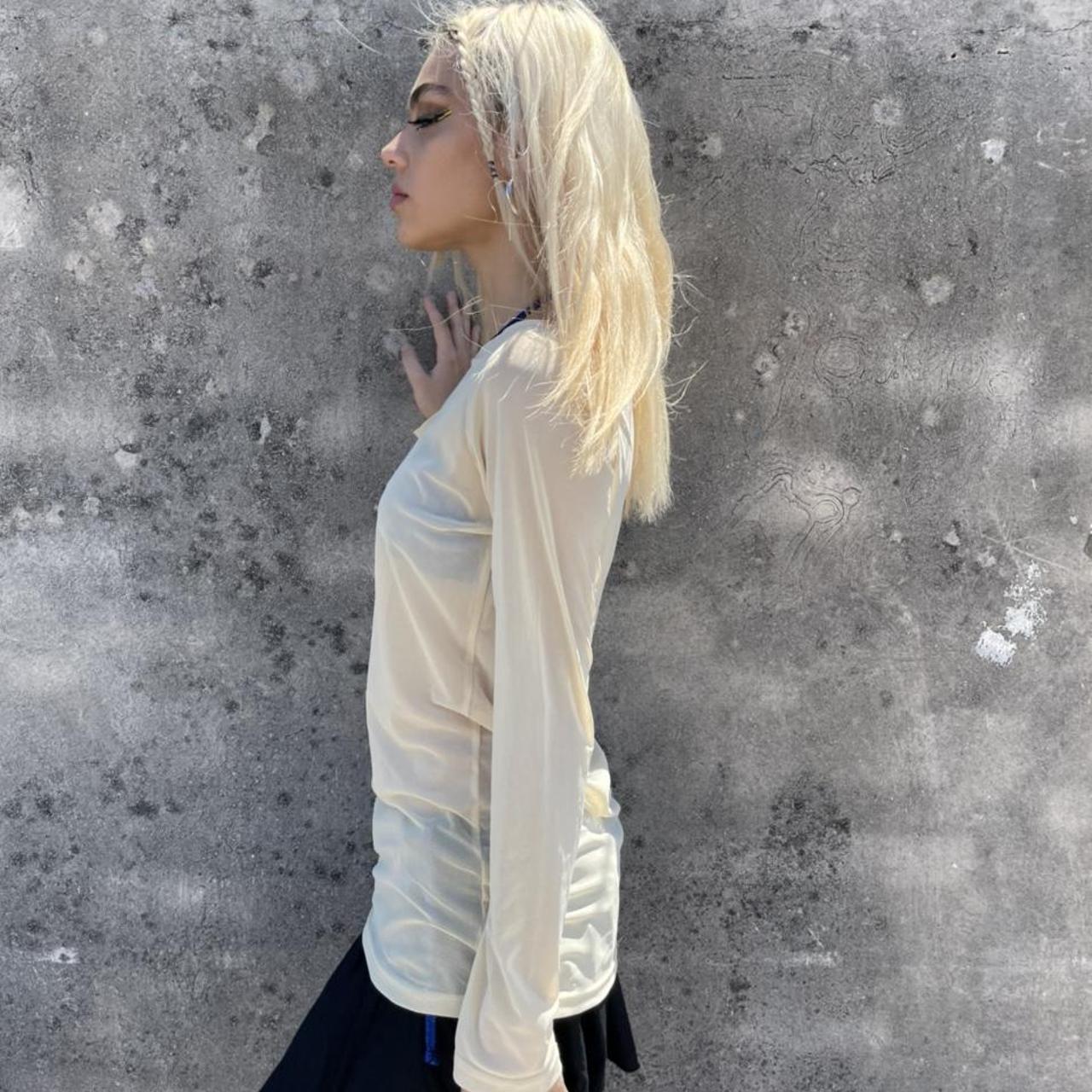 Vintage 90s beige mesh top Size S / M... - Depop