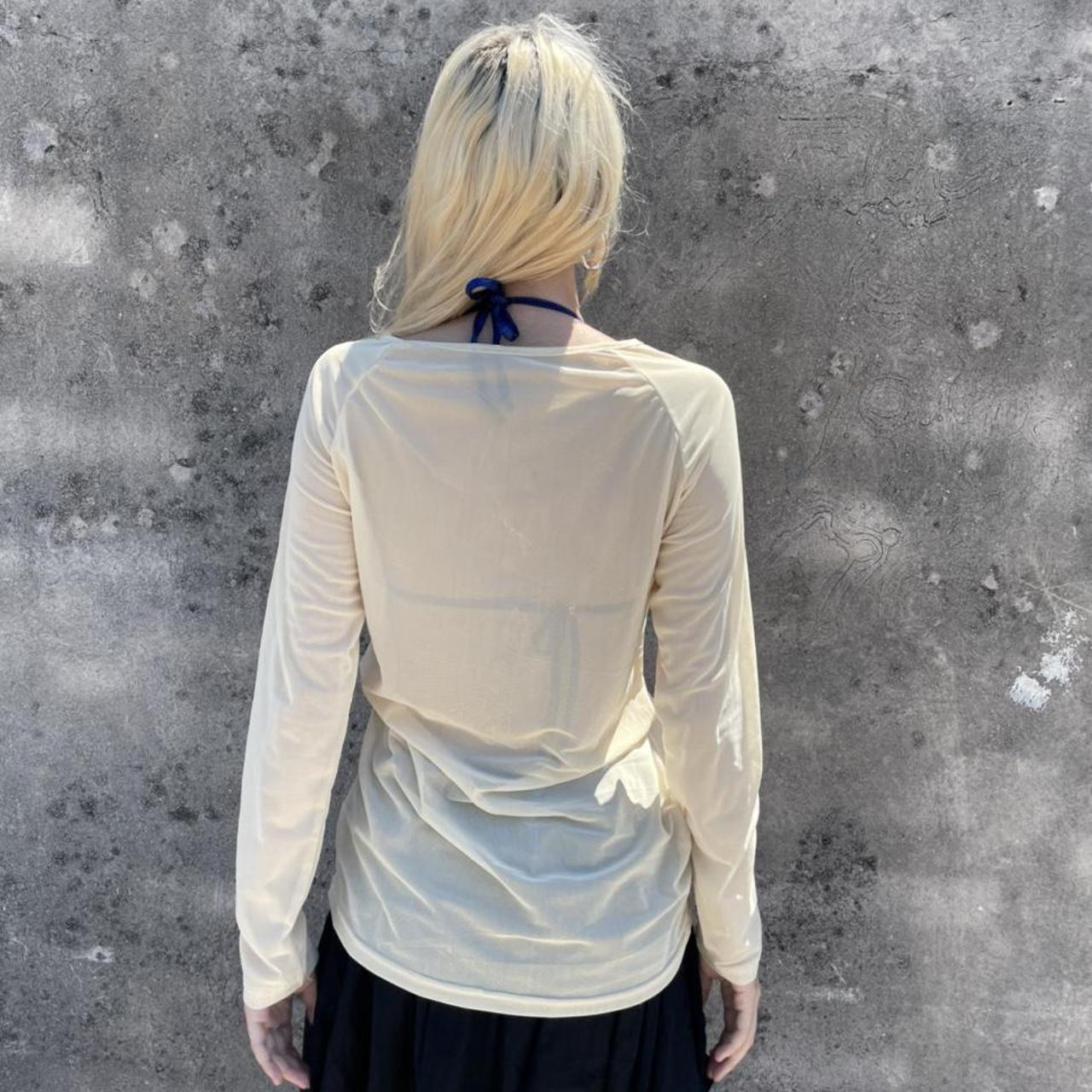 Vintage 90s beige mesh top Size S / M... - Depop