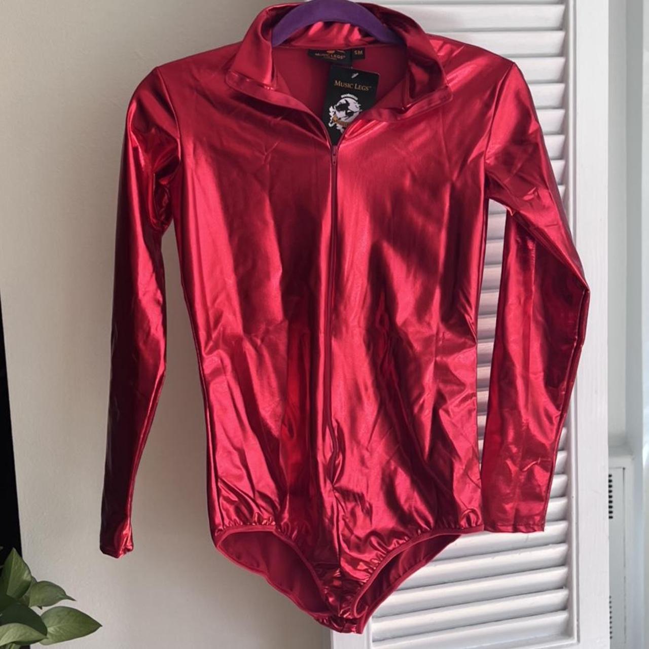 Small metallic red zip-up costume bodysuit, new with... - Depop