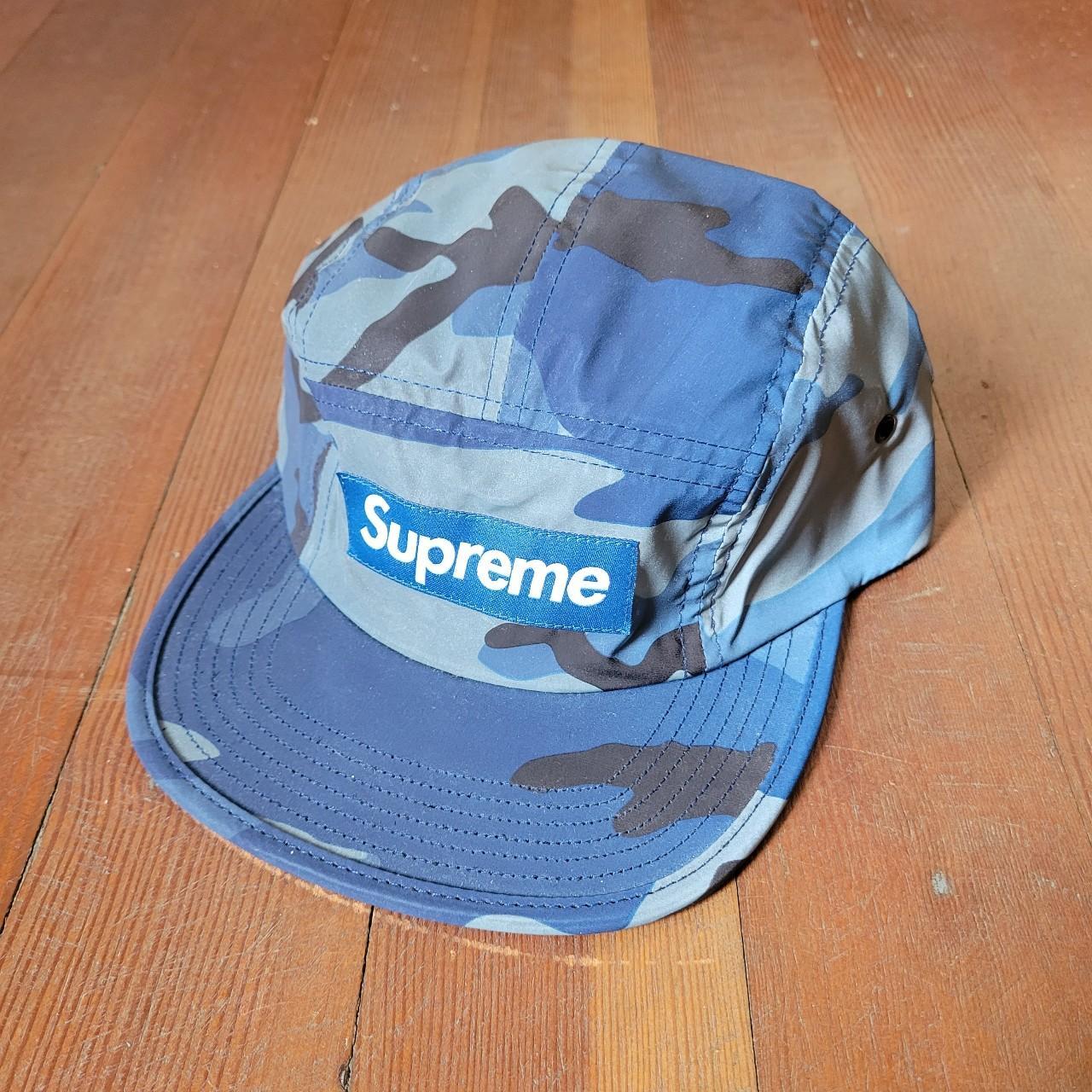 y2k SUPREME Reflective Camo Camp Cap in Blue Camo... - Depop