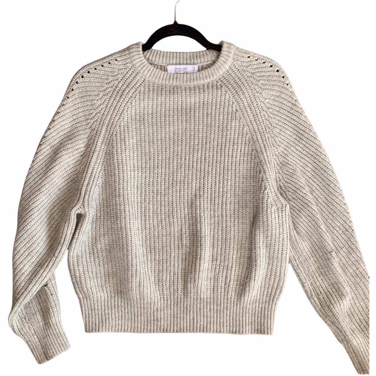 MANGO Grey Knit Round Neck Sweater size Medium Made... - Depop