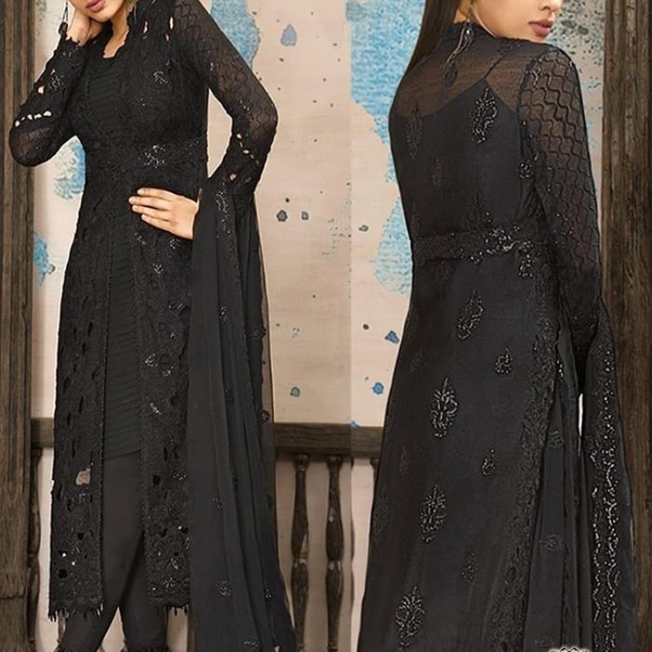 Beautiful black embroidered Pakistani dress - Depop