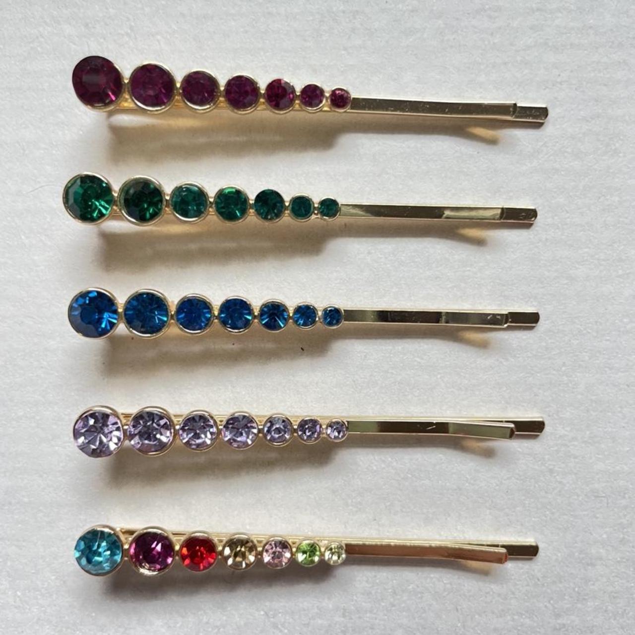 Rainbow Rhinestone Hair Clips - 5 hair clips total -... - Depop