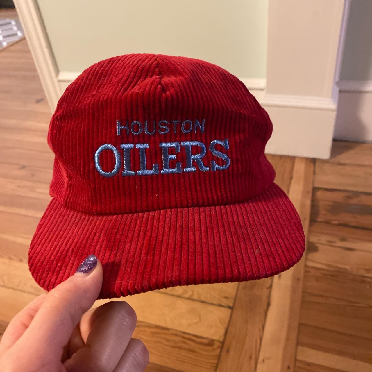 Red corduroy Houston Oilers hat. Snap back, barely worn - Depop