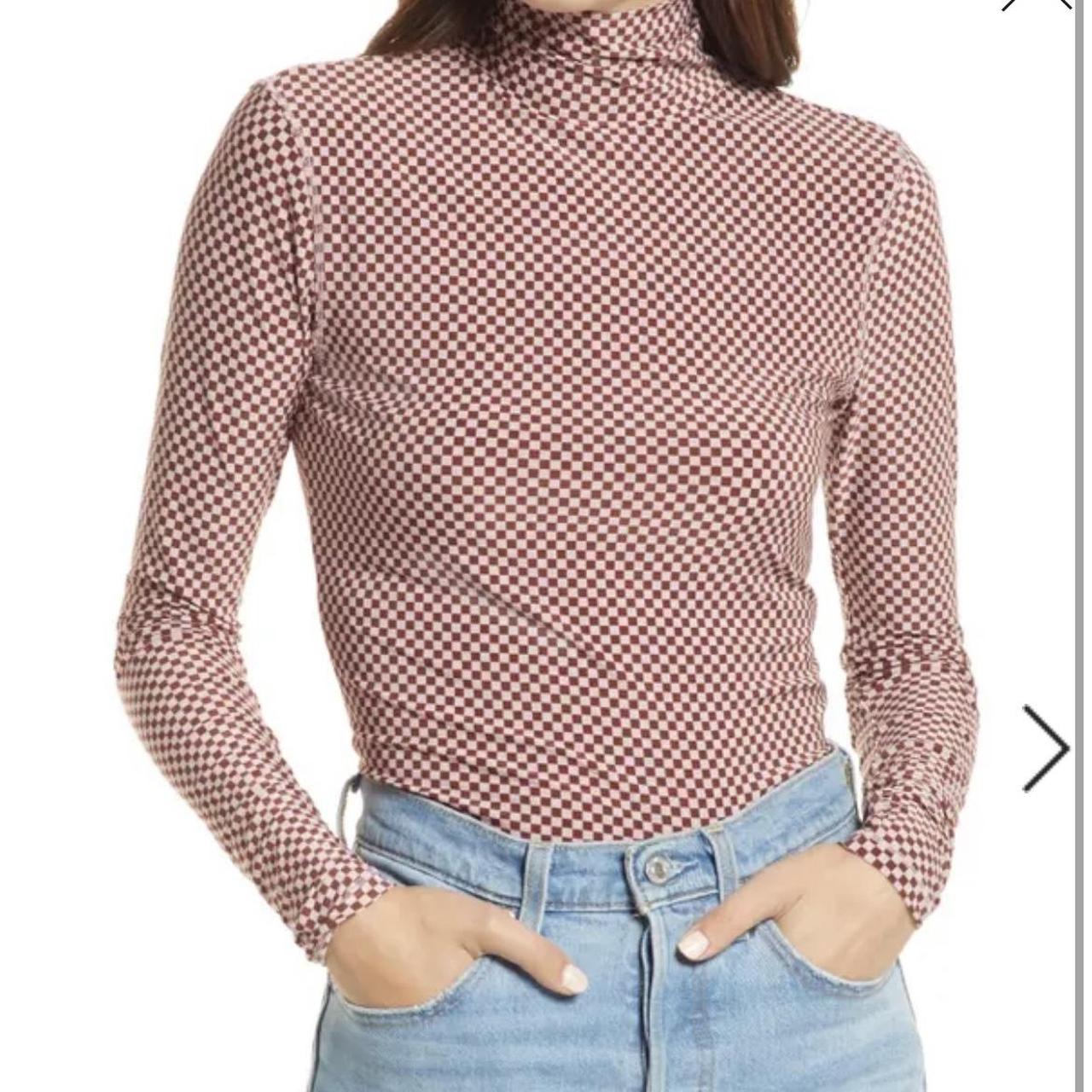 Levis second skin checkered turtleneck top in pink &... - Depop