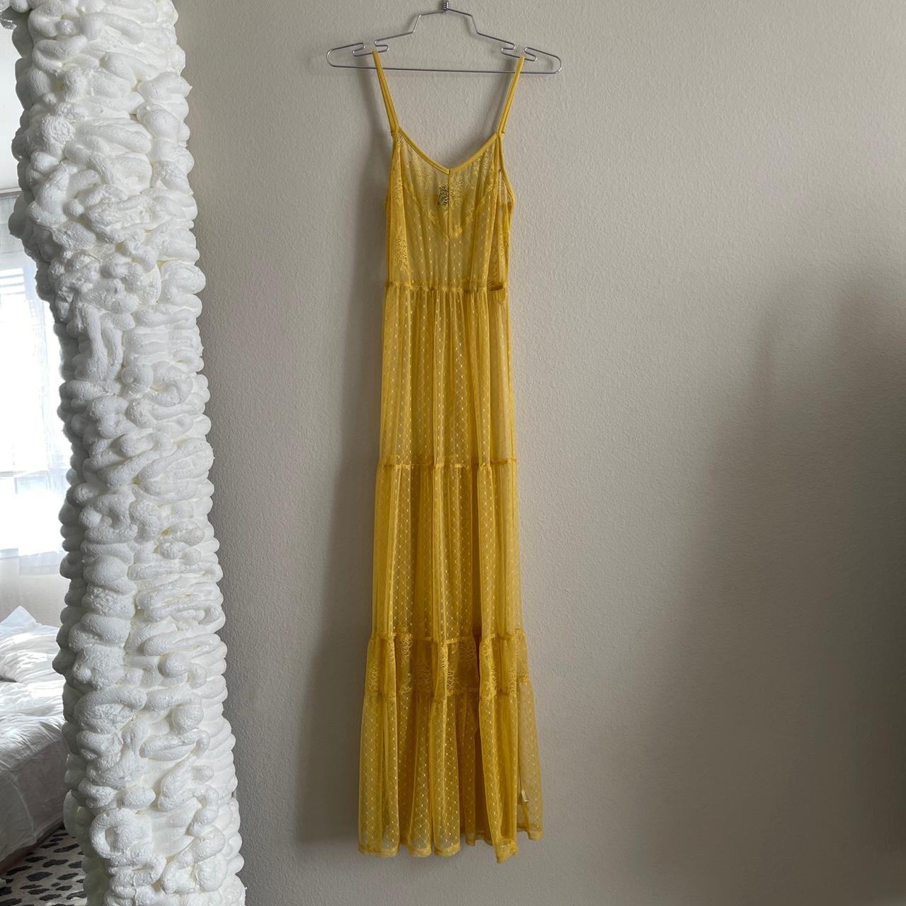 See thru yellow lace full length dress. Can be worn... - Depop