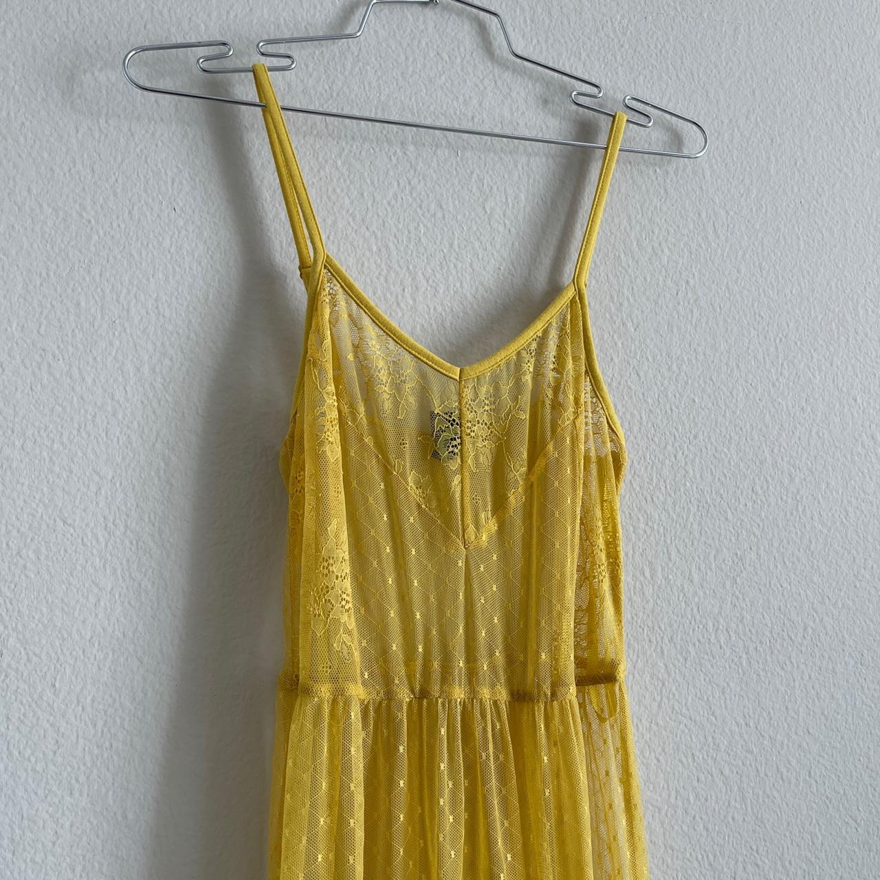 See thru yellow lace full length dress. Can be worn... - Depop