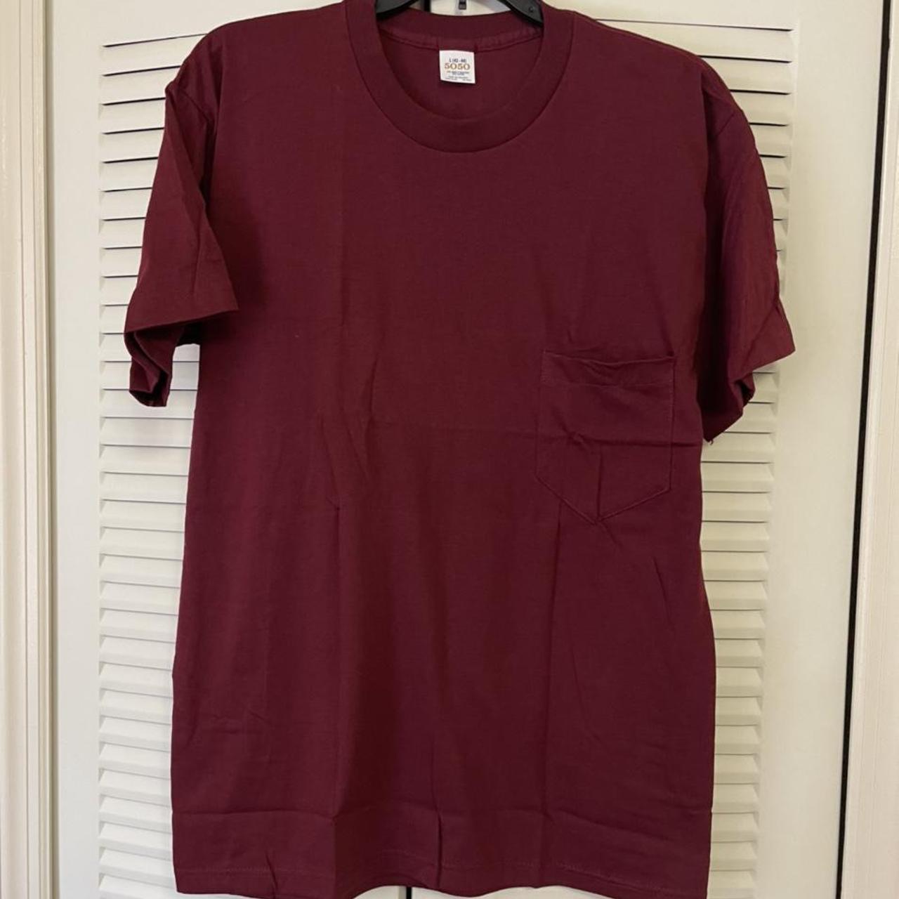 Vintage mens 1970s 5050 dark red pocket tee 👕 Pocket... - Depop
