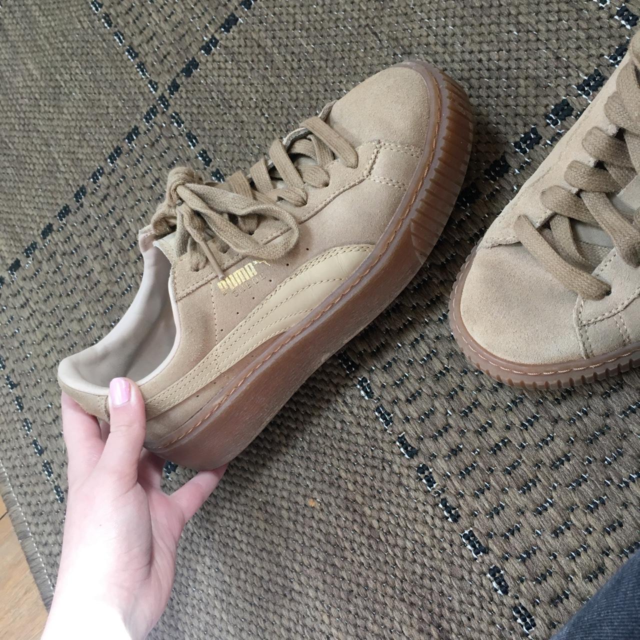 •Beige Puma Suede shoes •Size 4 •Worn twice-... - Depop