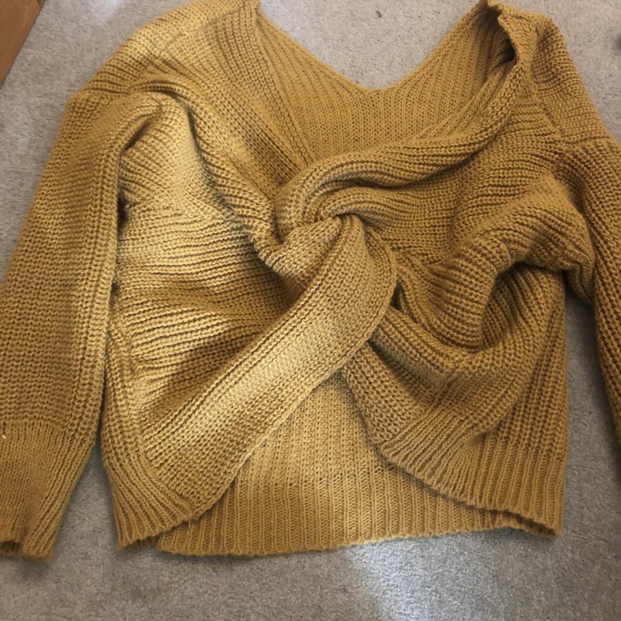 Dark Mustard knitted jumper Has a knot to make it... - Depop