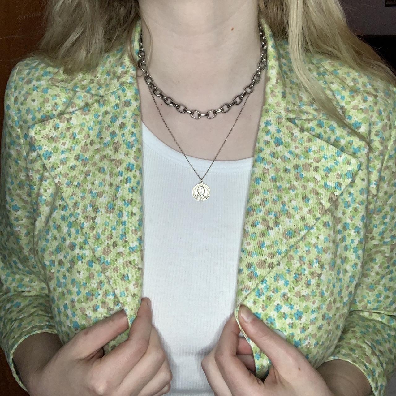 Express green floral collared coat jacket !! super... - Depop