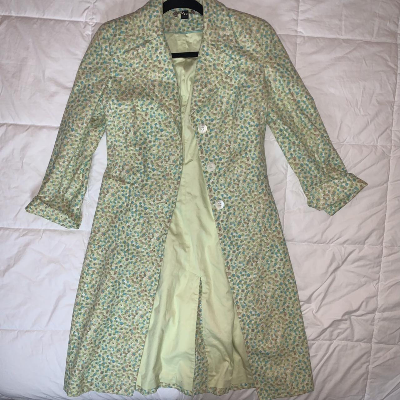 Express green floral collared coat jacket !! super... - Depop