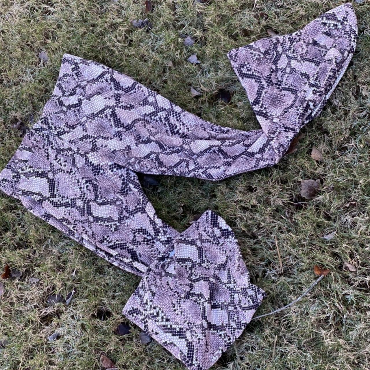 Tan white black cream brown snake skin bell bottom... - Depop