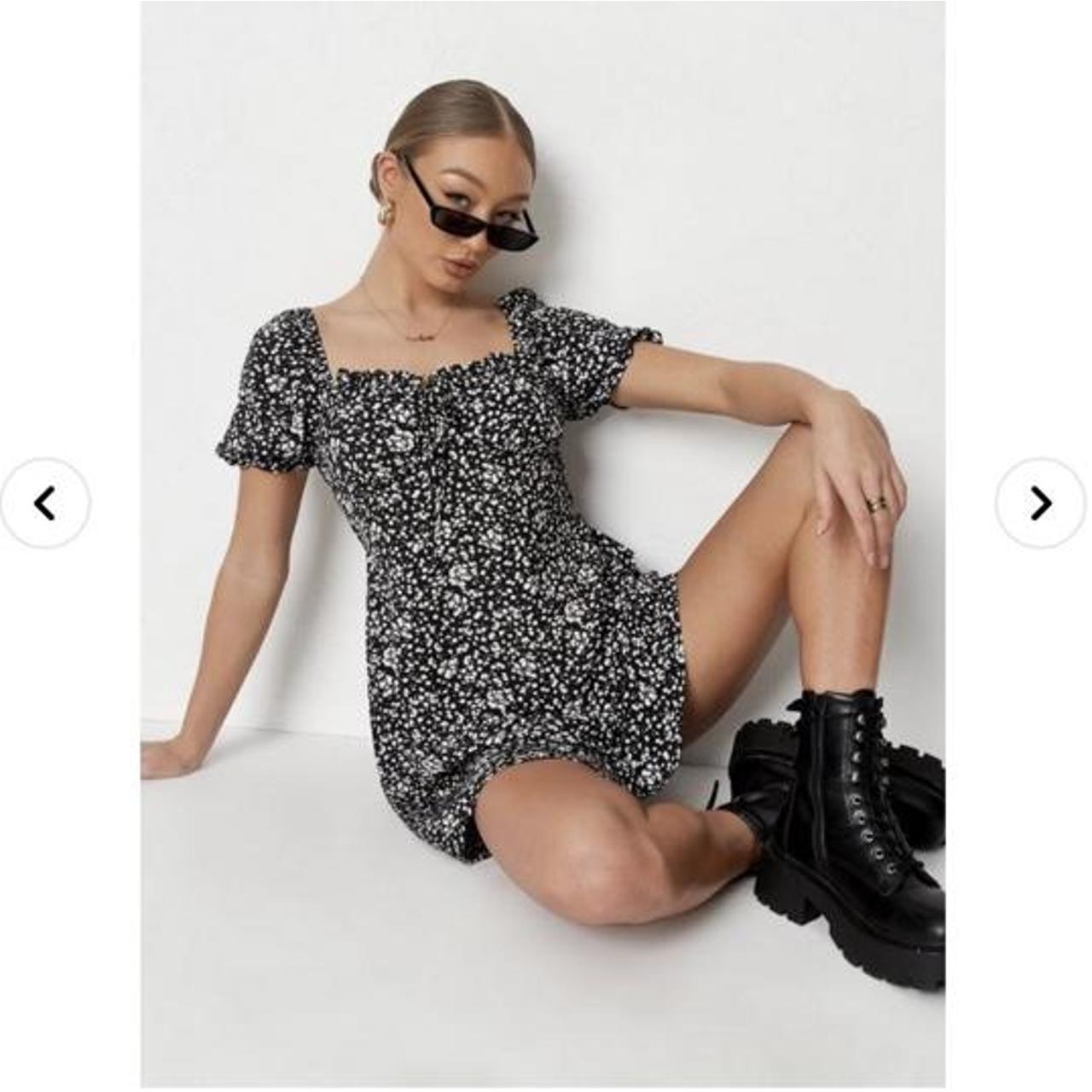 Missguided black floral milkmaid dress. Never worn... - Depop