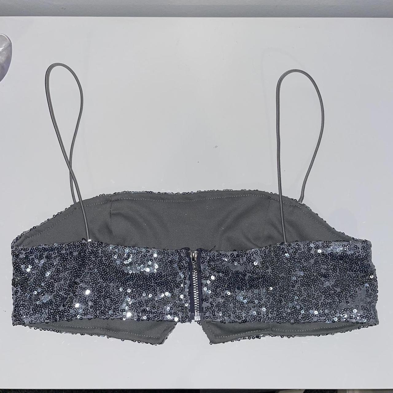 PLT silver sequin crop top. Worn once so in great... - Depop