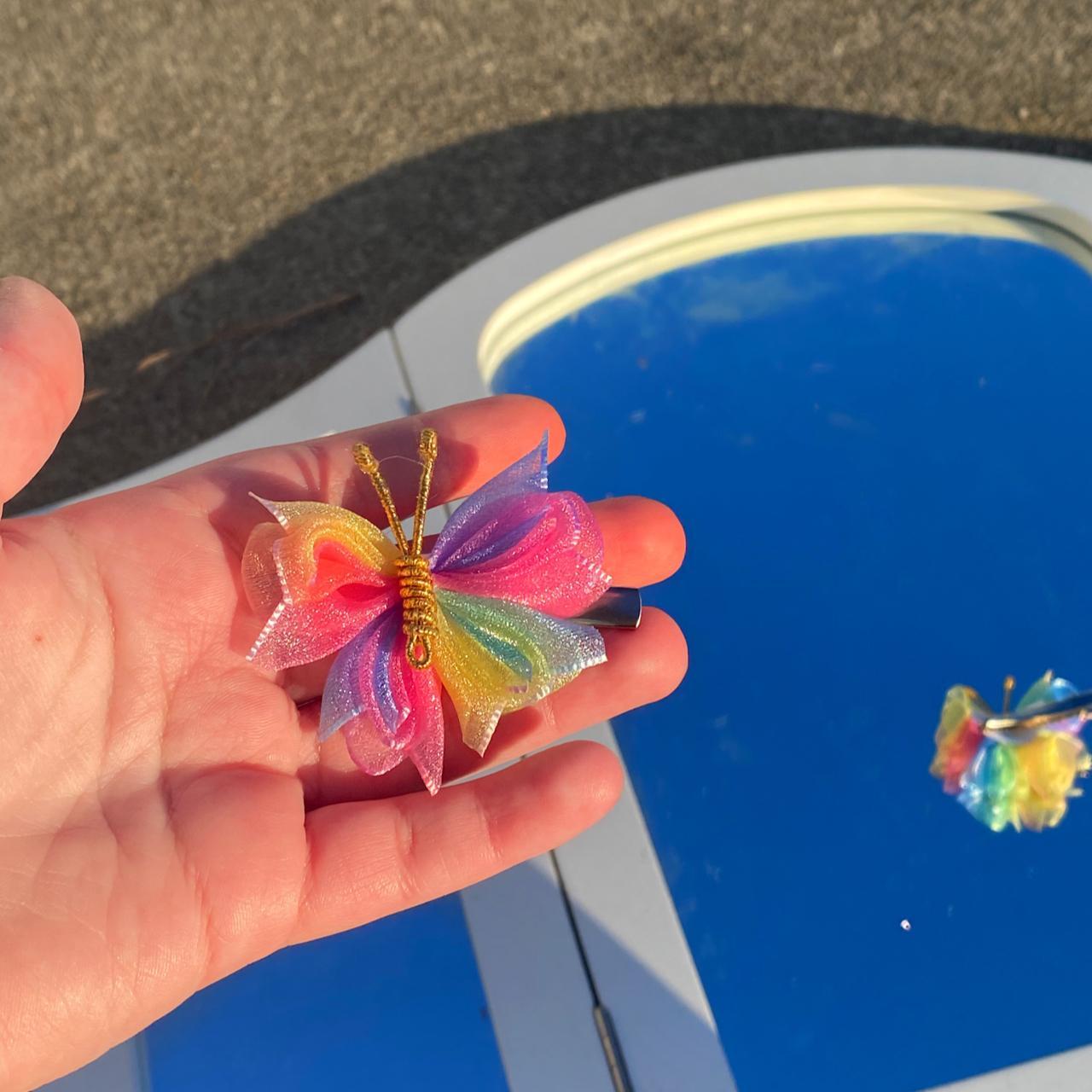 rainbow pastel butterfly clips!!! perfect condition... - Depop