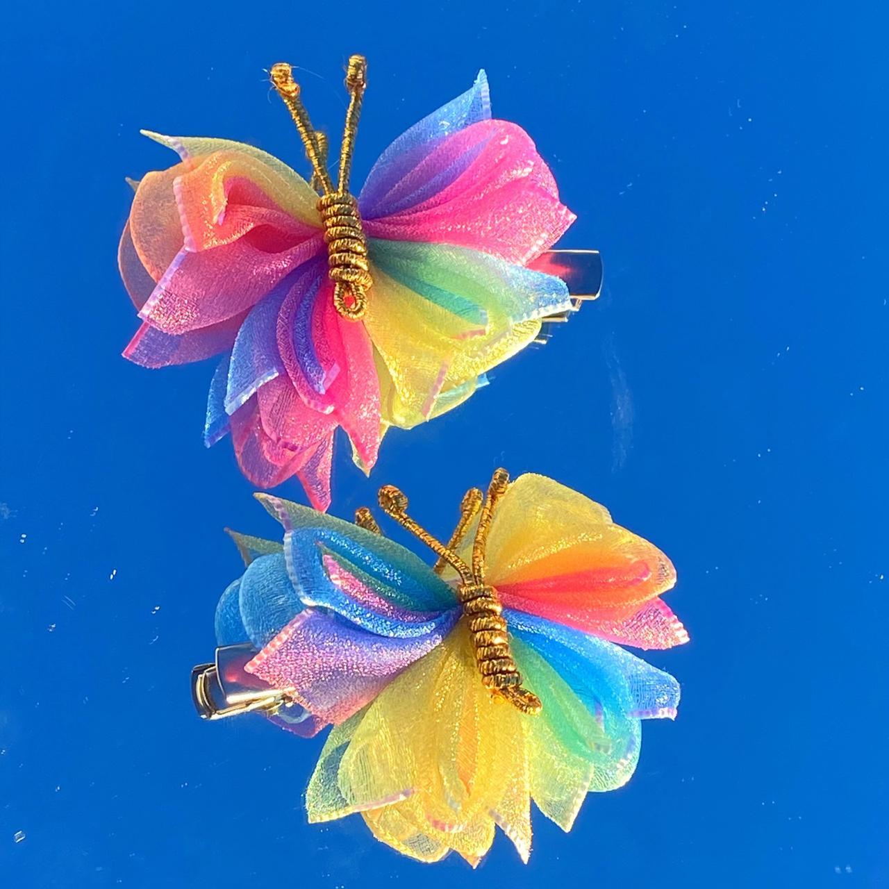 rainbow pastel butterfly clips!!! perfect condition... - Depop