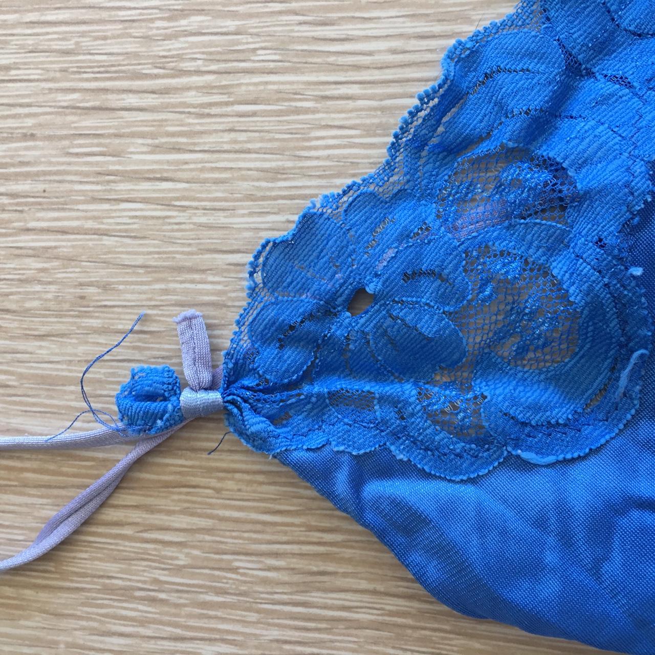 Really cute vintage 89s bright blue slip with lace... - Depop