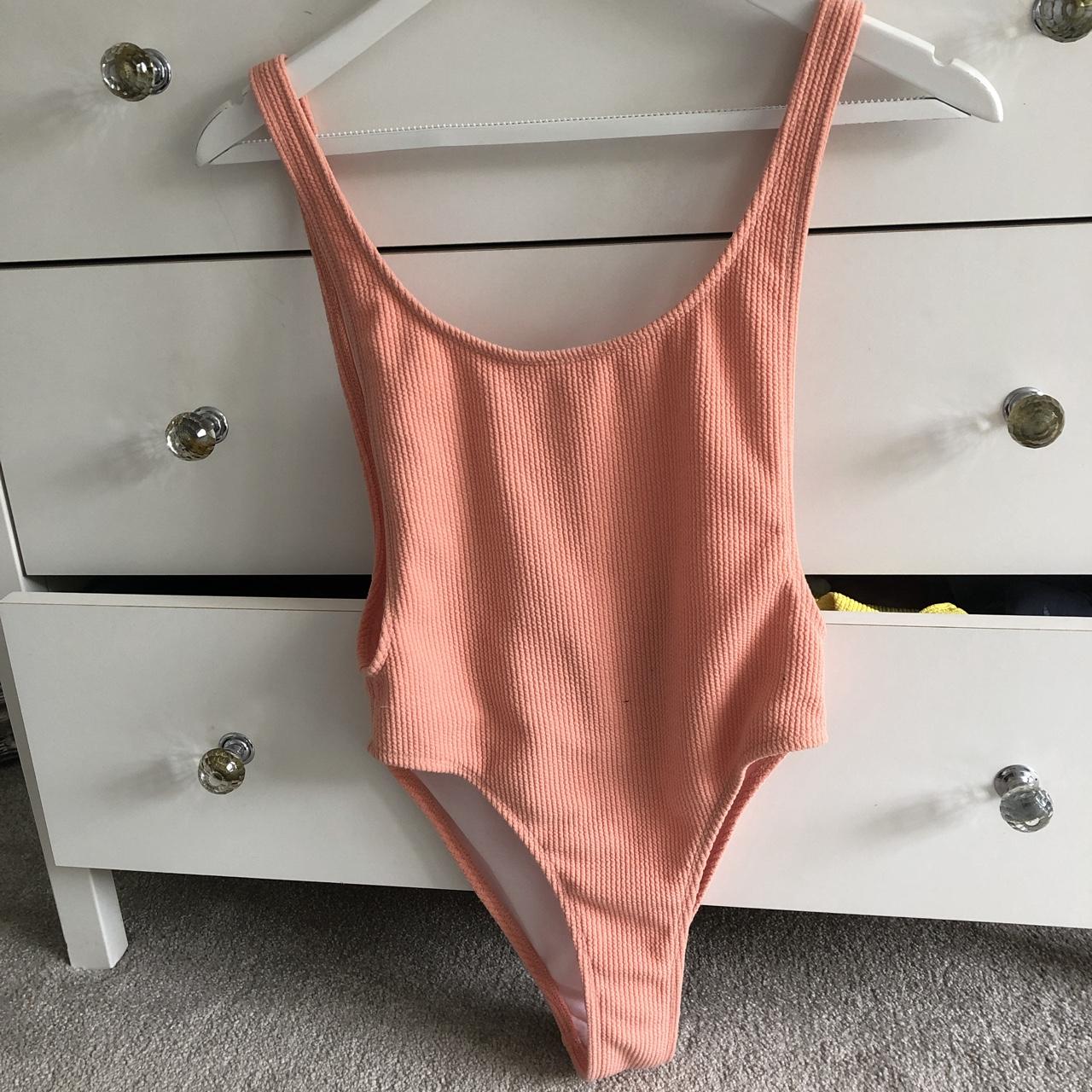 Motel rocks peach swimsuit goddess in textured peach... - Depop