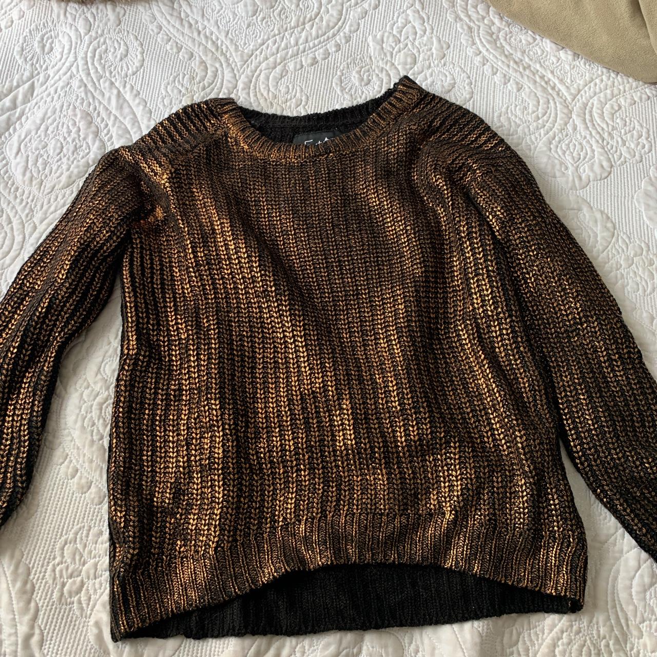 black and gold knit jumper barely worn - Depop