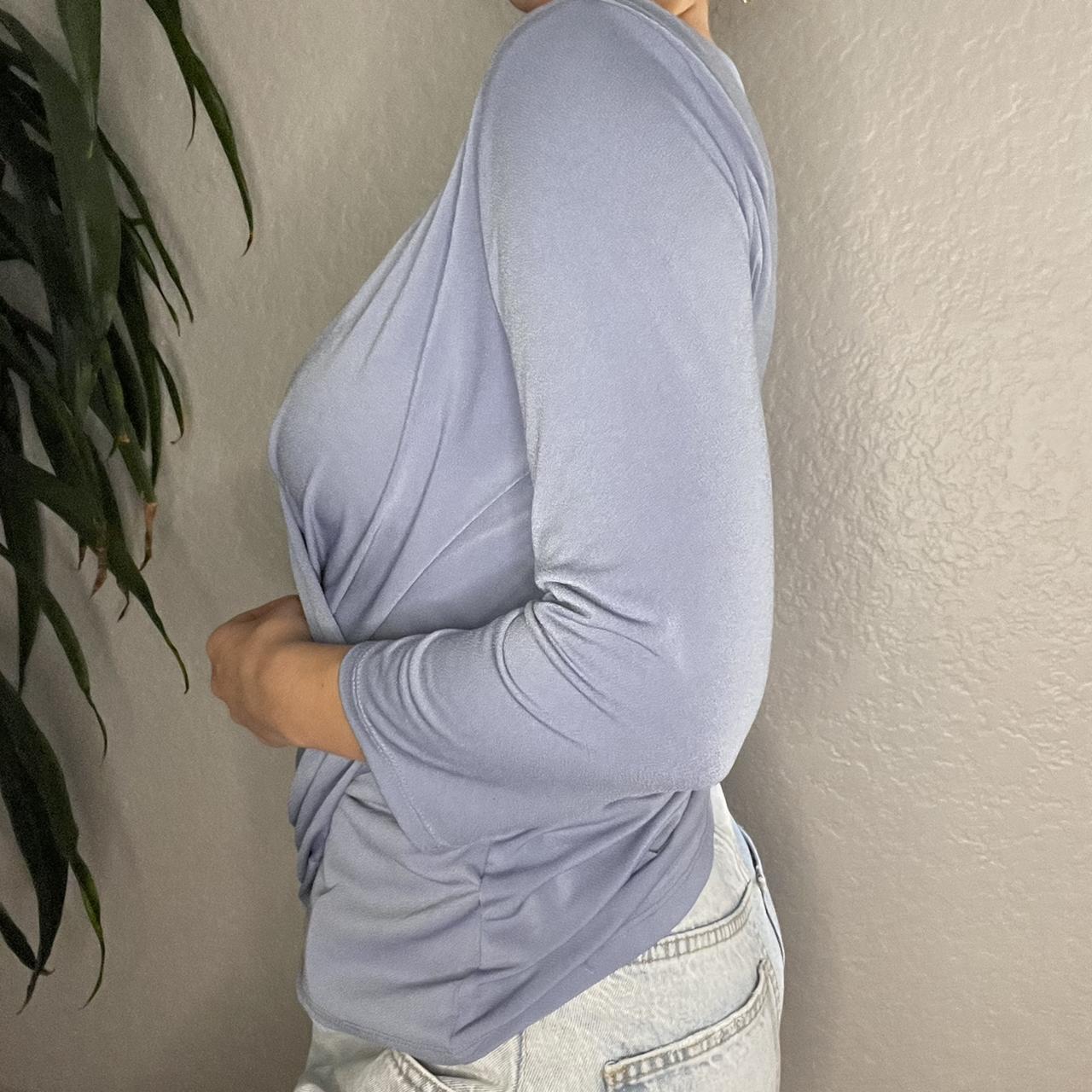 Casual periwinkle wrap shirt, long sleeves, v cut,... - Depop