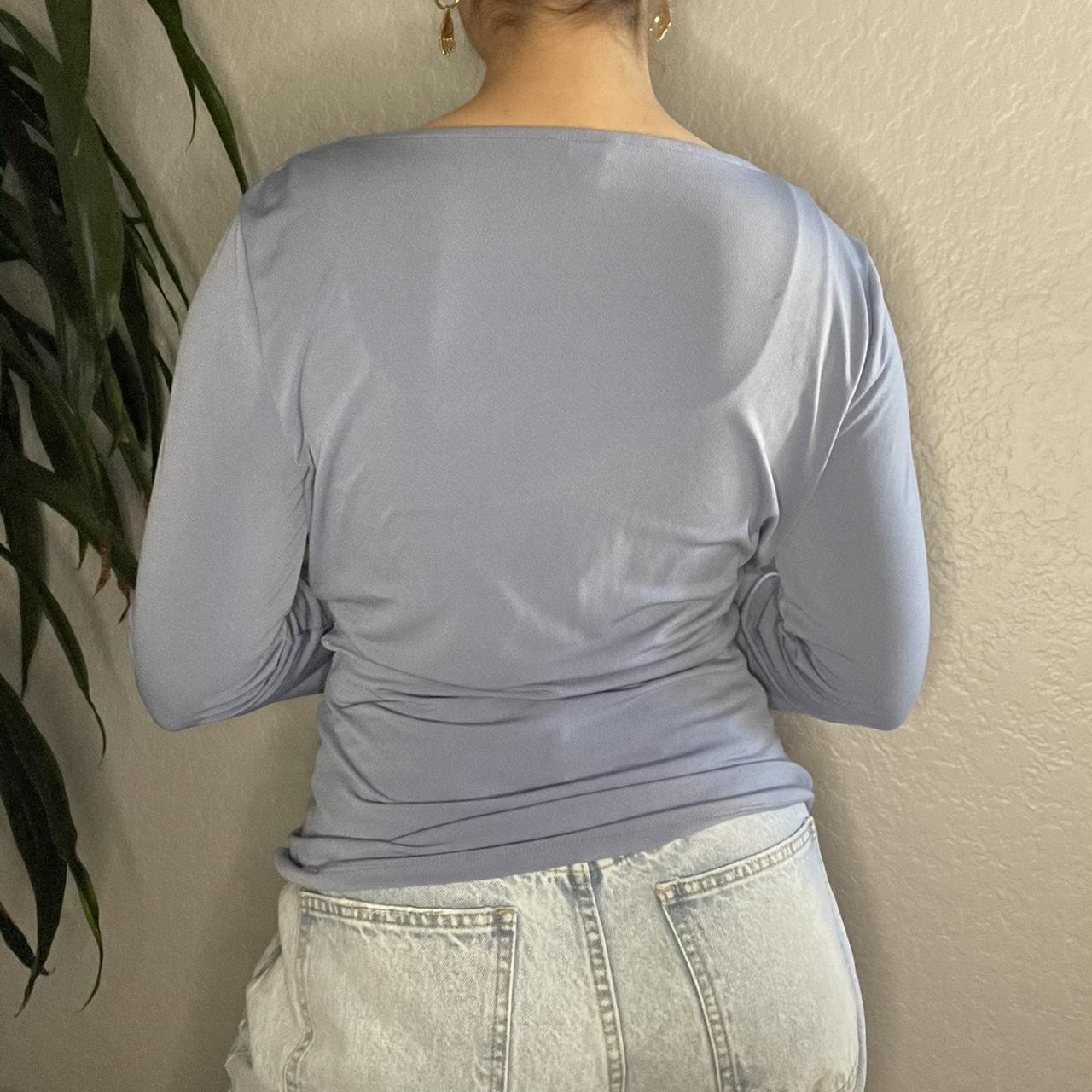 Casual periwinkle wrap shirt, long sleeves, v cut,... - Depop