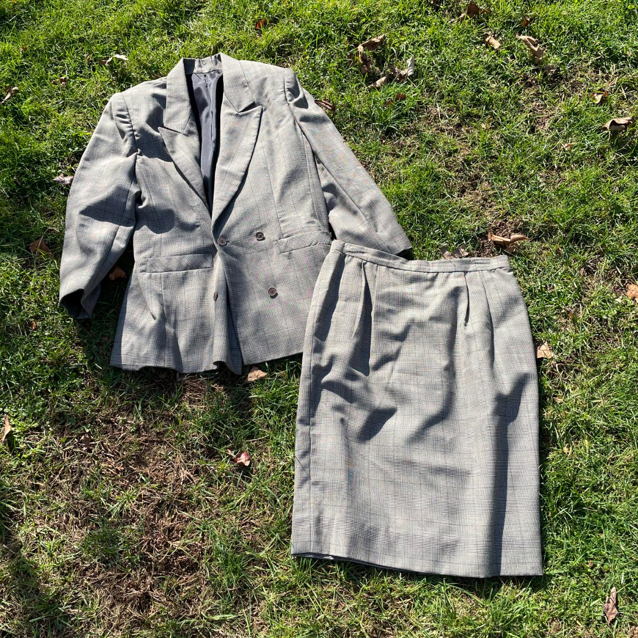 80s Vintage Gray Plaid Skirt Suit Best For An Depop