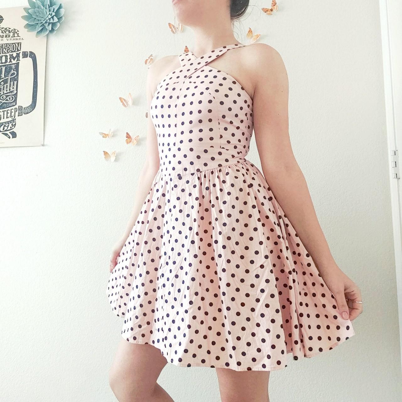 🌿Darling pink polka dot dress with halter crossover... - Depop