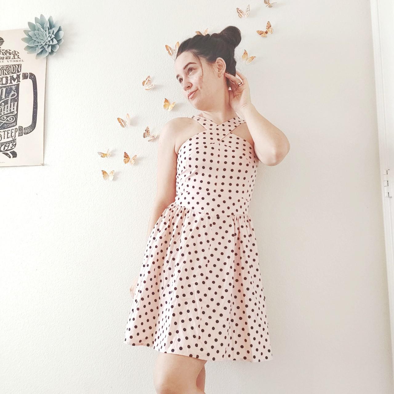 🌿Darling pink polka dot dress with halter crossover... - Depop