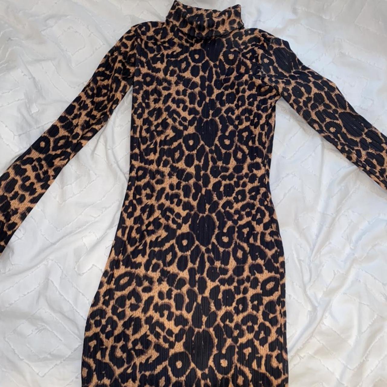 Plt Leopard Print High Neck Bodycon Mini Dress Size Depop