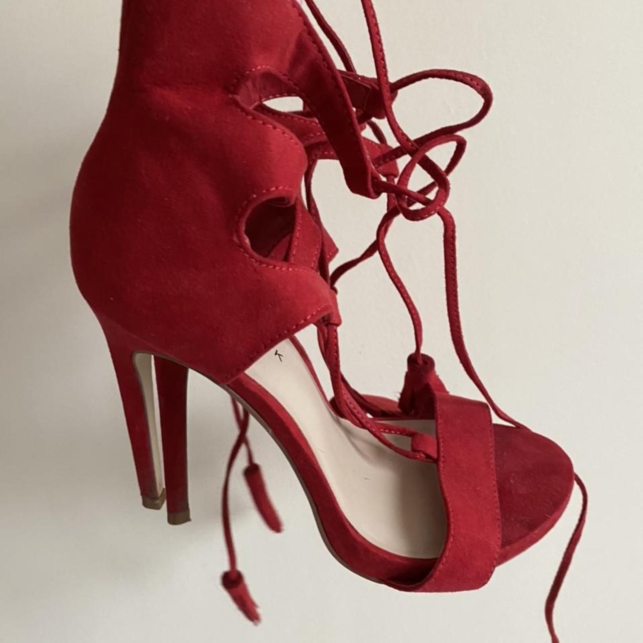 Red lace up heels in a size 3 New look heels/ heeled... - Depop