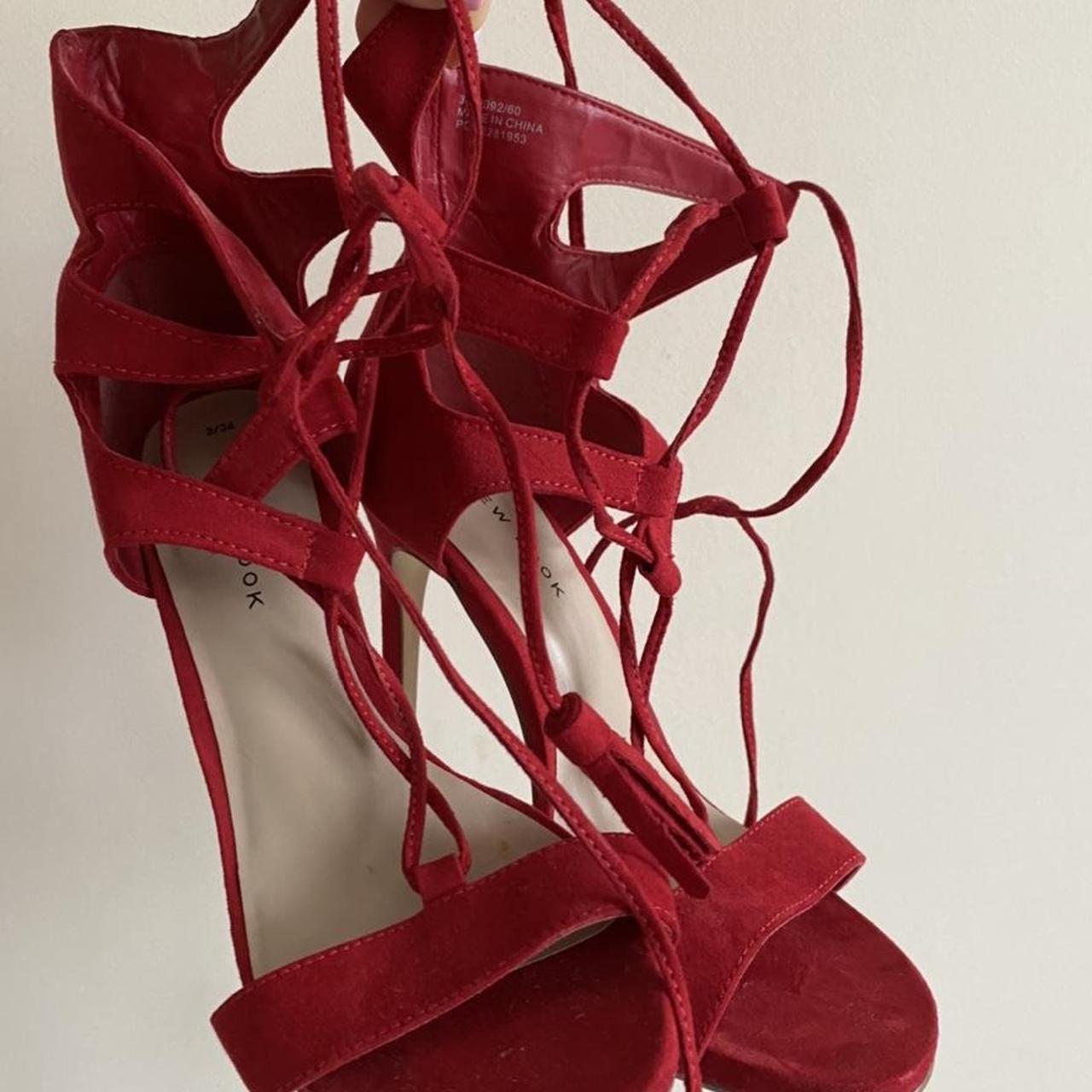 Red lace up heels in a size 3 New look heels/ heeled... - Depop