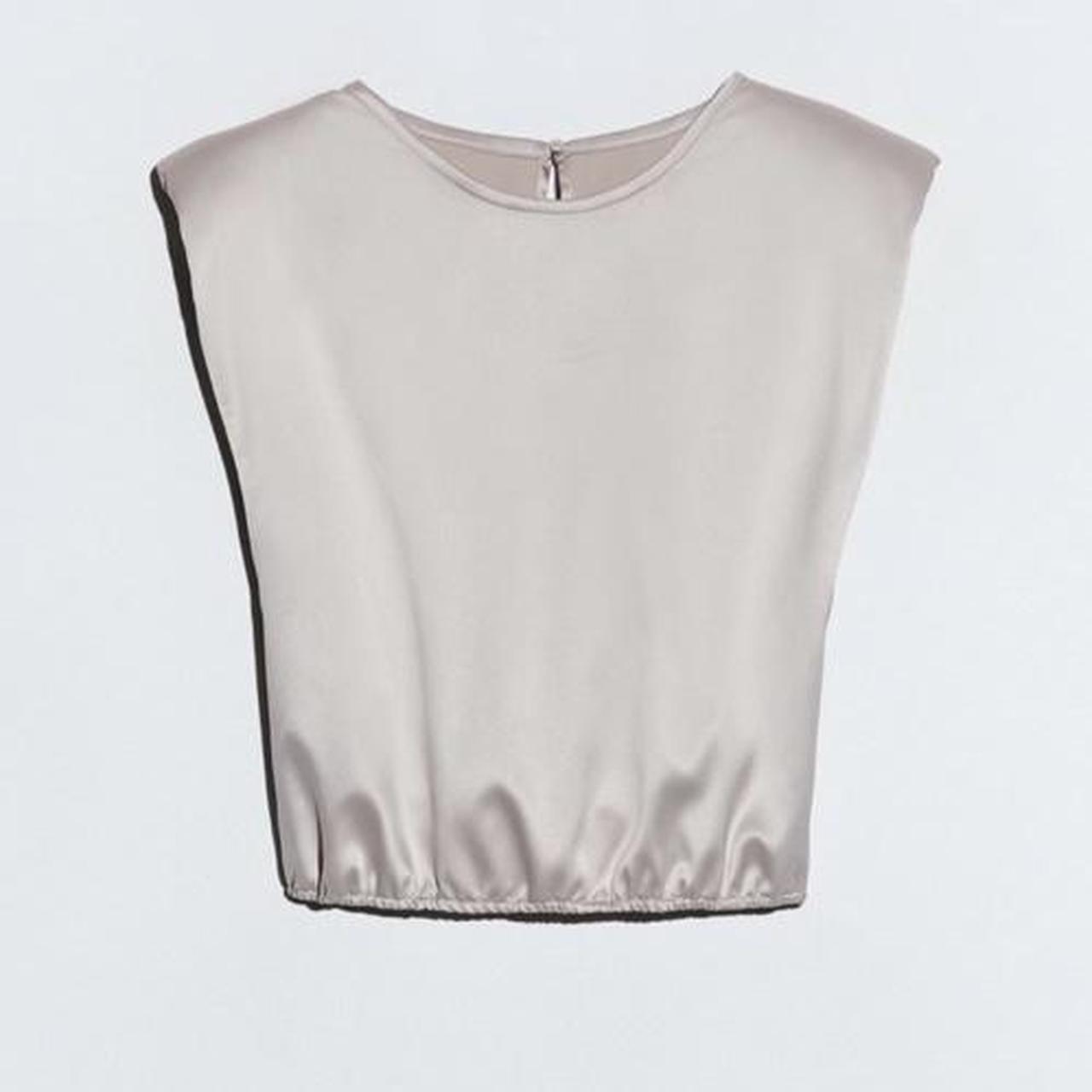 Zara Champagne Satin Padded Shoulder Top Never Worn Depop