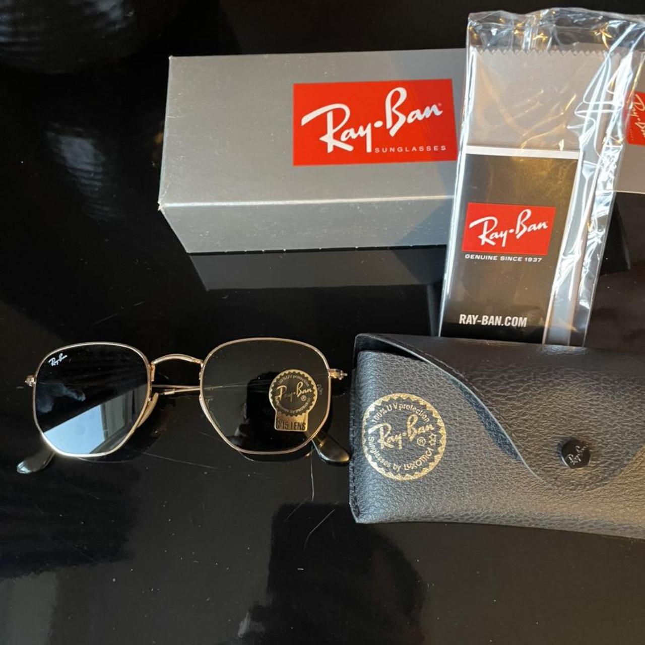 Brand new in box Rayban hexagonal sunglasses Gold... - Depop