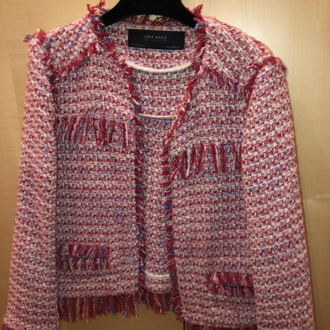 Tweed ZARA jacket! Red/blue/white TG S - Depop