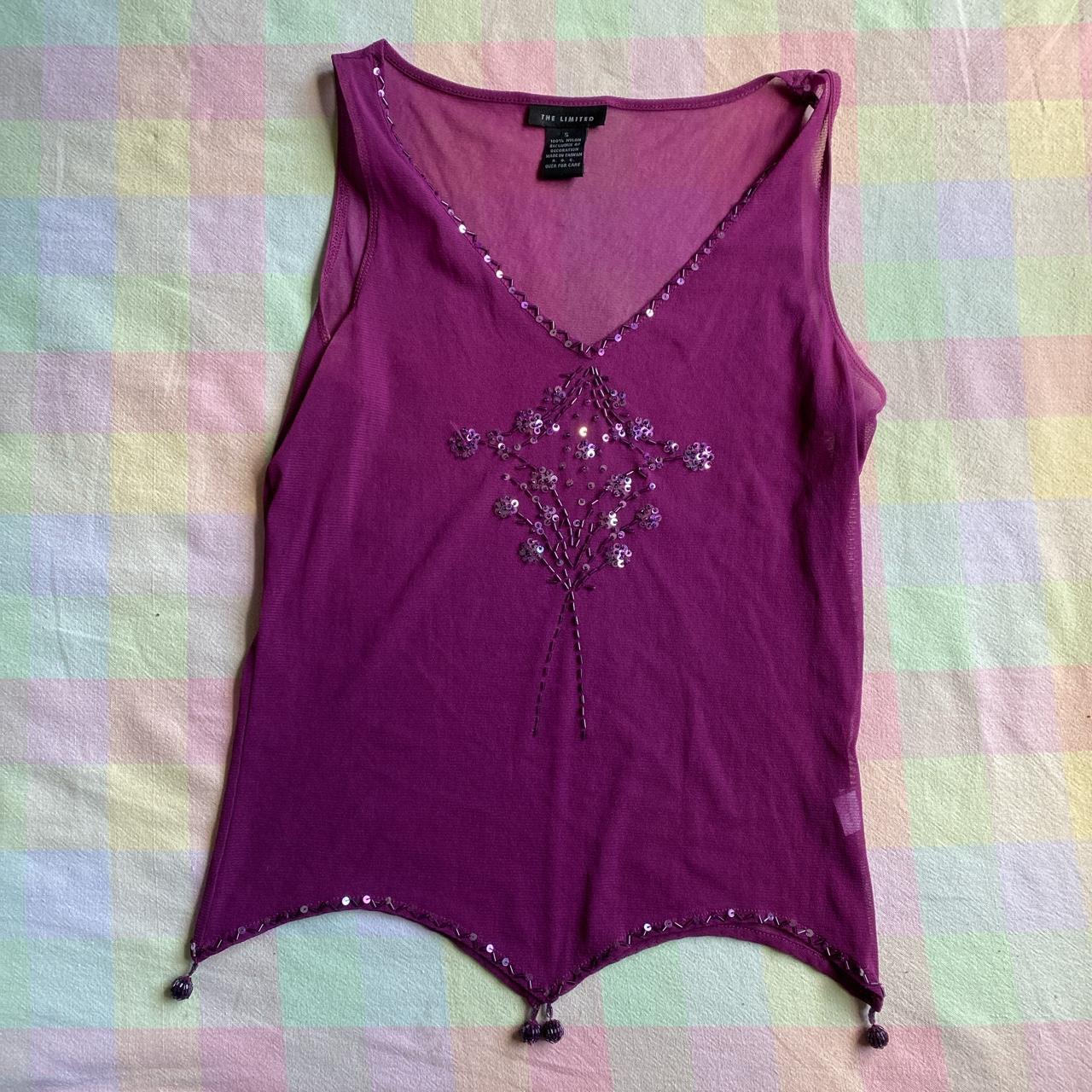purple see through beaded mesh tank by the limited. ... - Depop