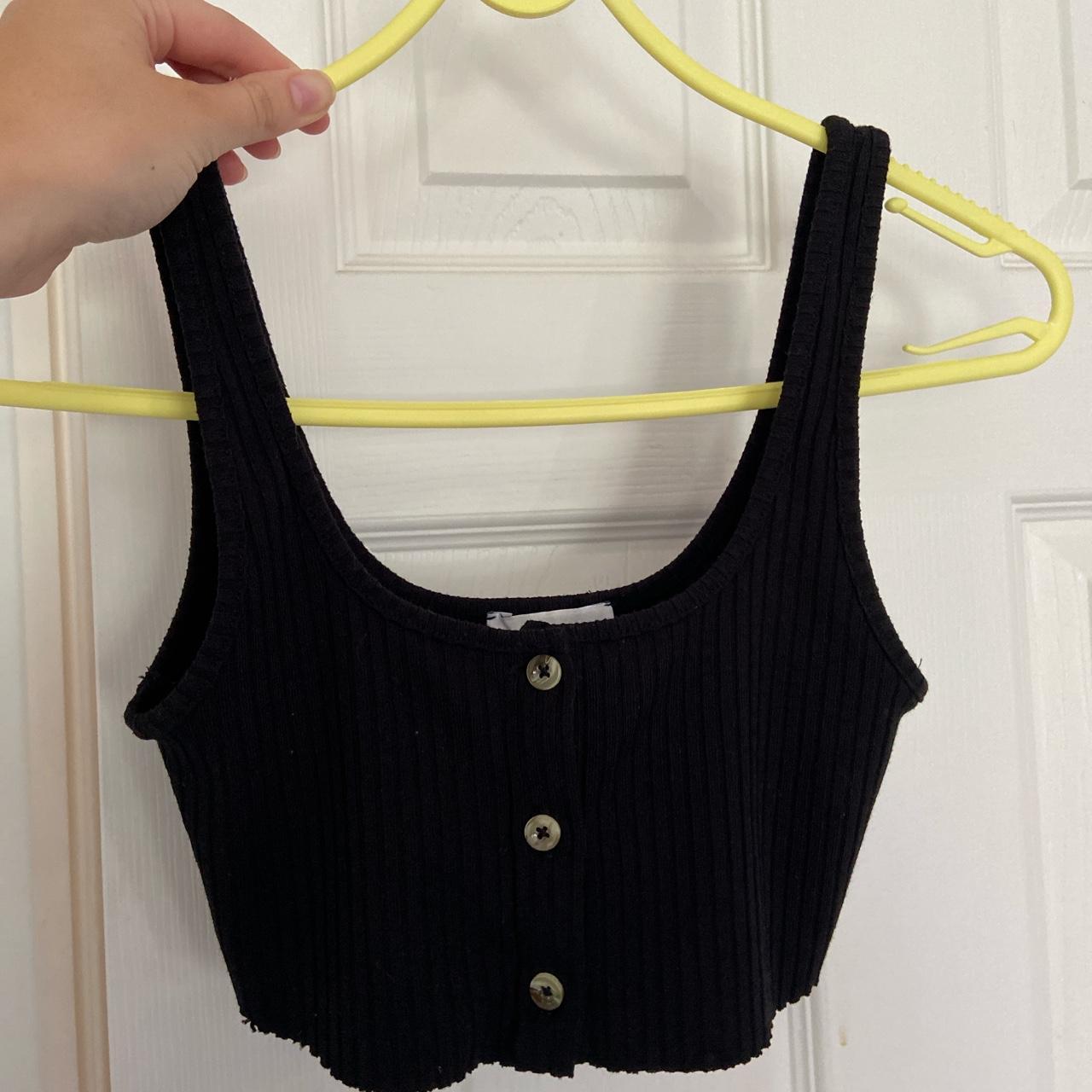 Cute black ribbed cropped top. Really nice basic -... - Depop