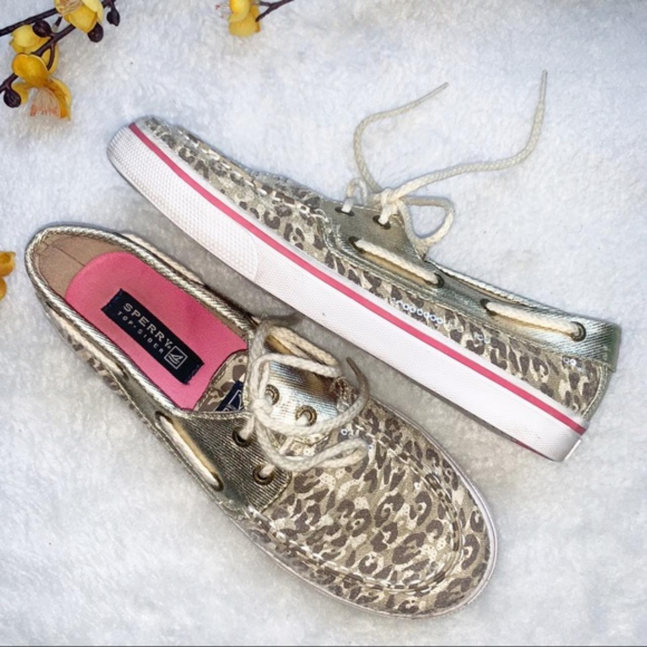 SPERRY 4 Youth Topsiders Gold Camo Print and Sequins... - Depop