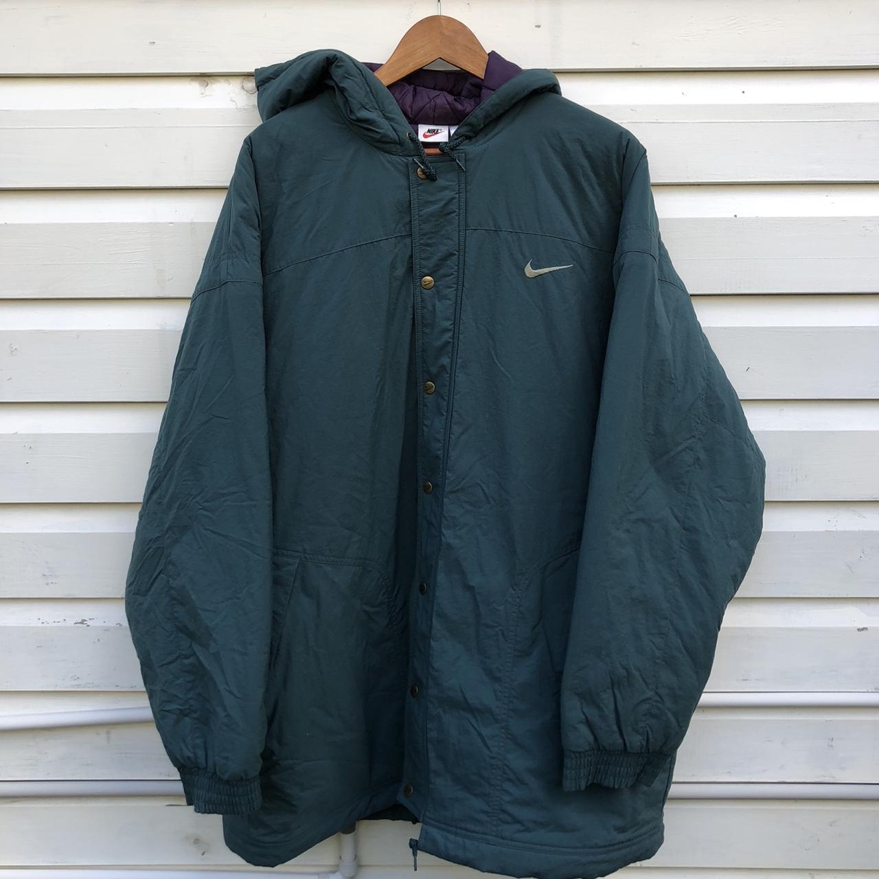 Vintage oversized dark green Nike puffer jacket,... - Depop