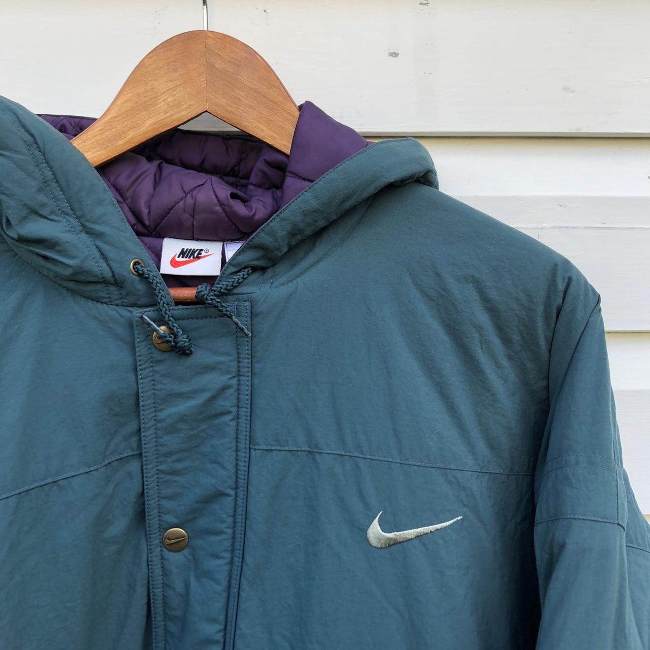 Vintage oversized dark green Nike puffer jacket,... - Depop