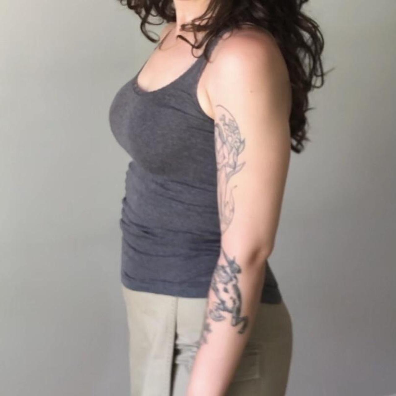 dark grey cami basic grey camisole with lace straps... - Depop