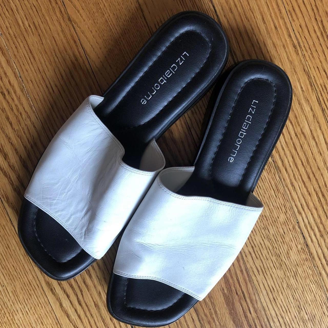 black and white basic slides basic chic black and... - Depop