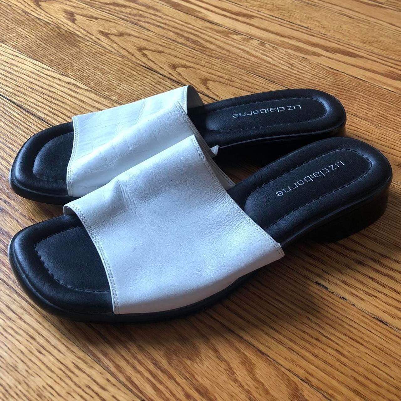 black and white basic slides basic chic black and... - Depop