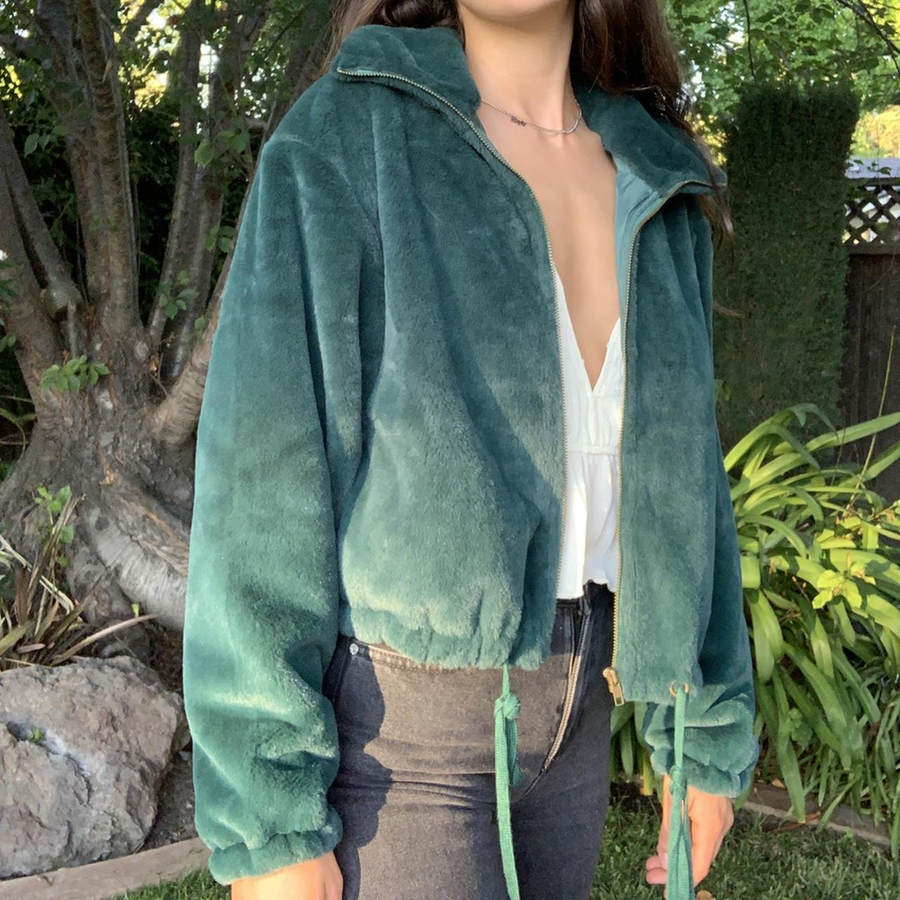 Fuzzy Vintage Bomber Jacket - emerald green fuzzy... | Depop