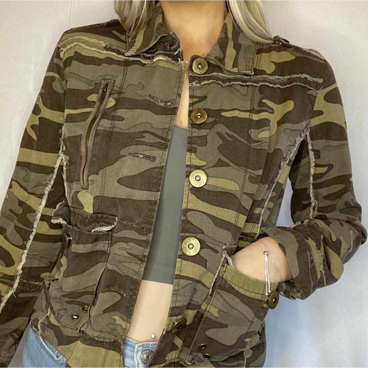 ️ Camo distressed jacket. Slightly cropped with two... - Depop